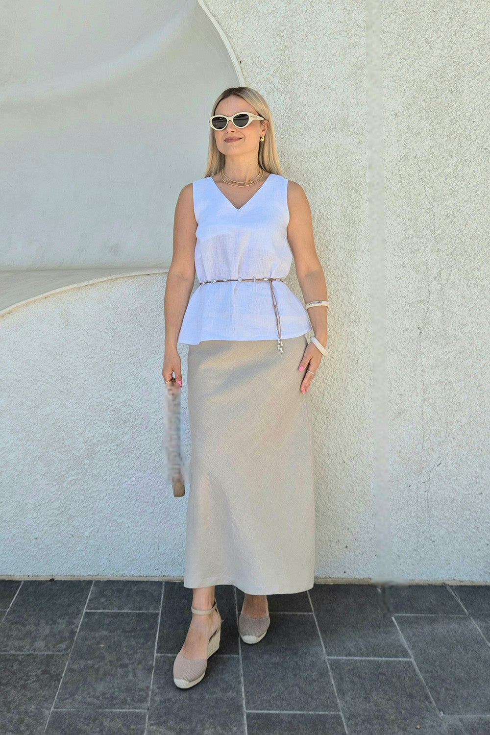 Katie Bias Cut Linen Skirt in Natural | Adrift Clothing