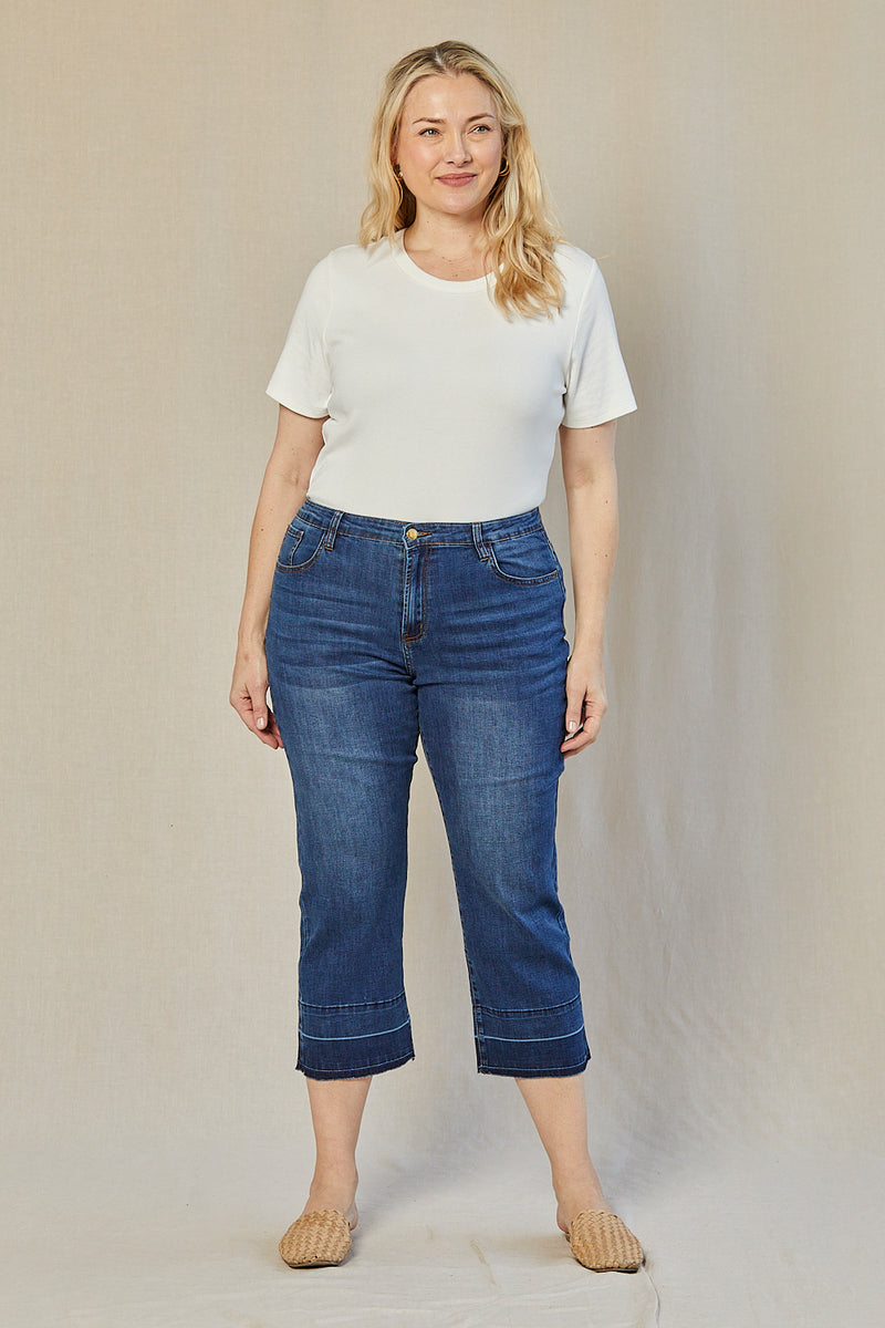 Adrift Denim Cropped Straight Leg Jeans in Navy - Cotton Spandex Blend