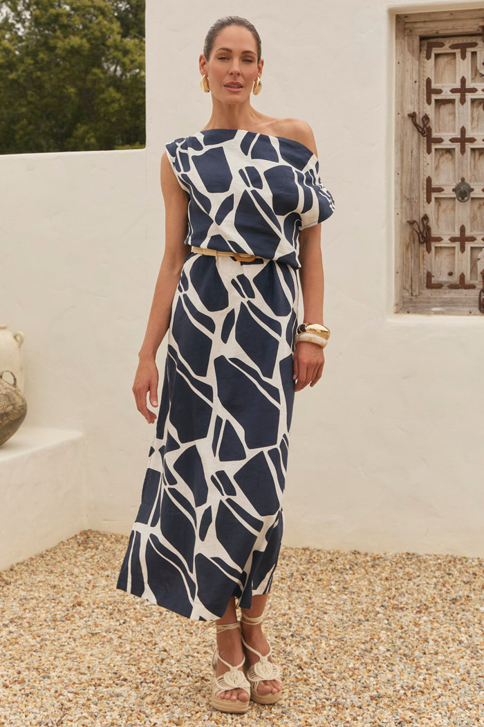 Alice Drop Shoulder Maxi Dress in Fjorde Navy | Adrift Clothing