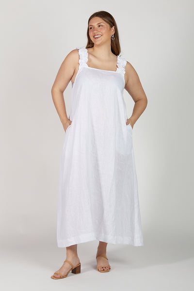 Claire Maxi Linen Dress in White – Adrift Clothing