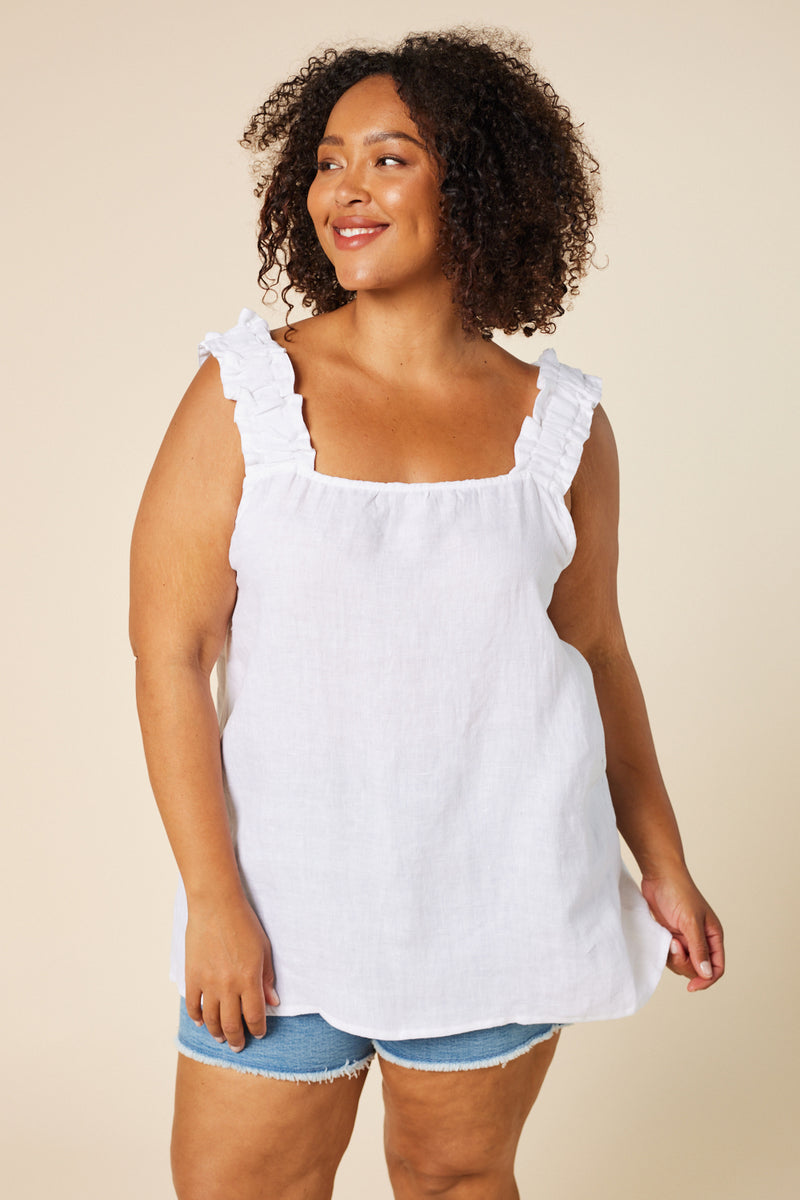 Claire Linen Summer Top in White