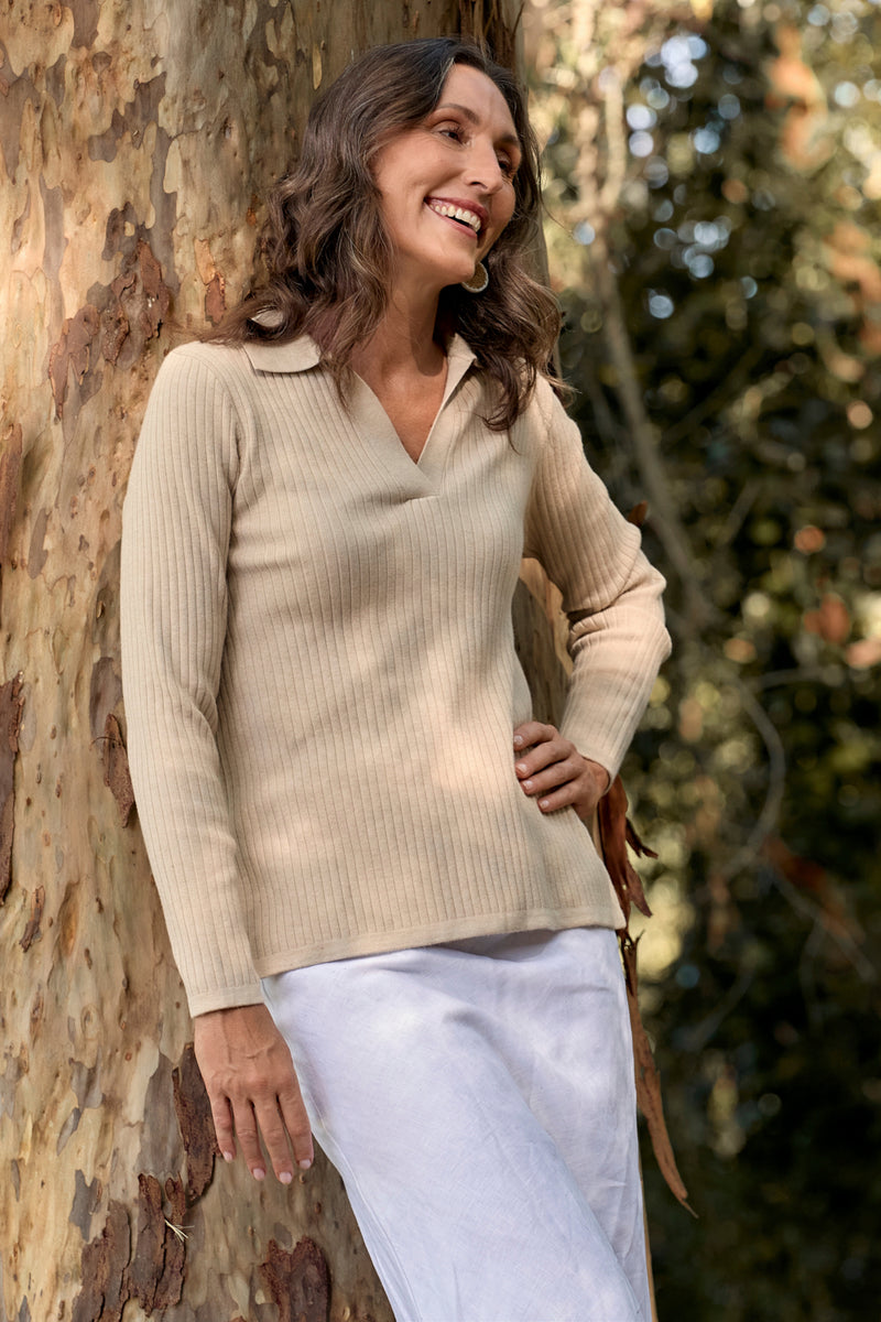 Collared Knitted Top in Oatmeal