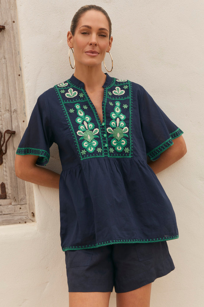 Elodie Flutter Sleeve Blouse in Samira | Adrift Clothing