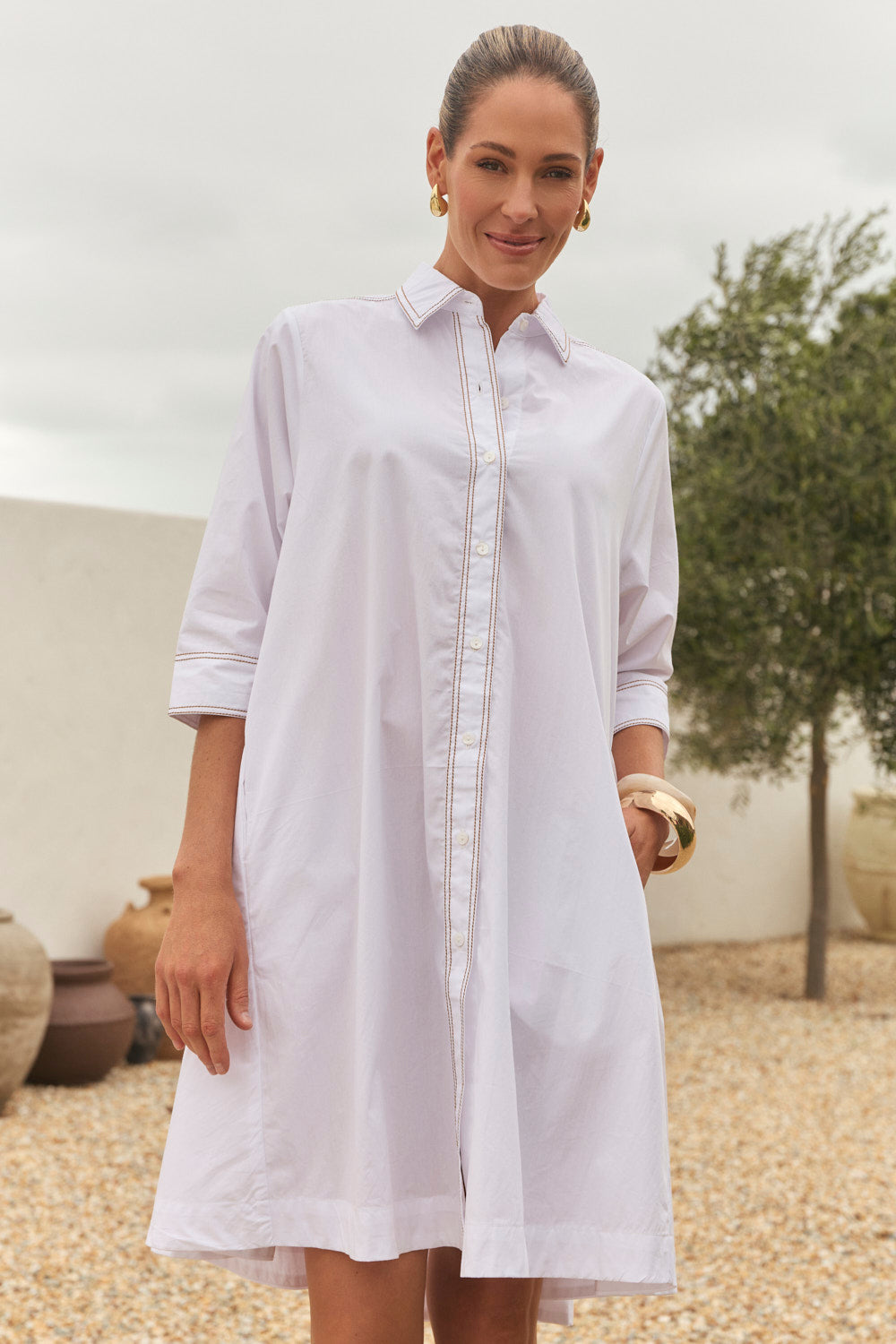 Jojo Swing Shirt Dress in White Poplin | Adrift Clothing