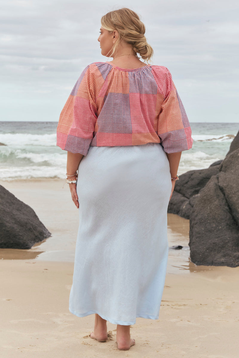 Katie Bias Cut Skirt in Powder Blue | Adrift Clothing