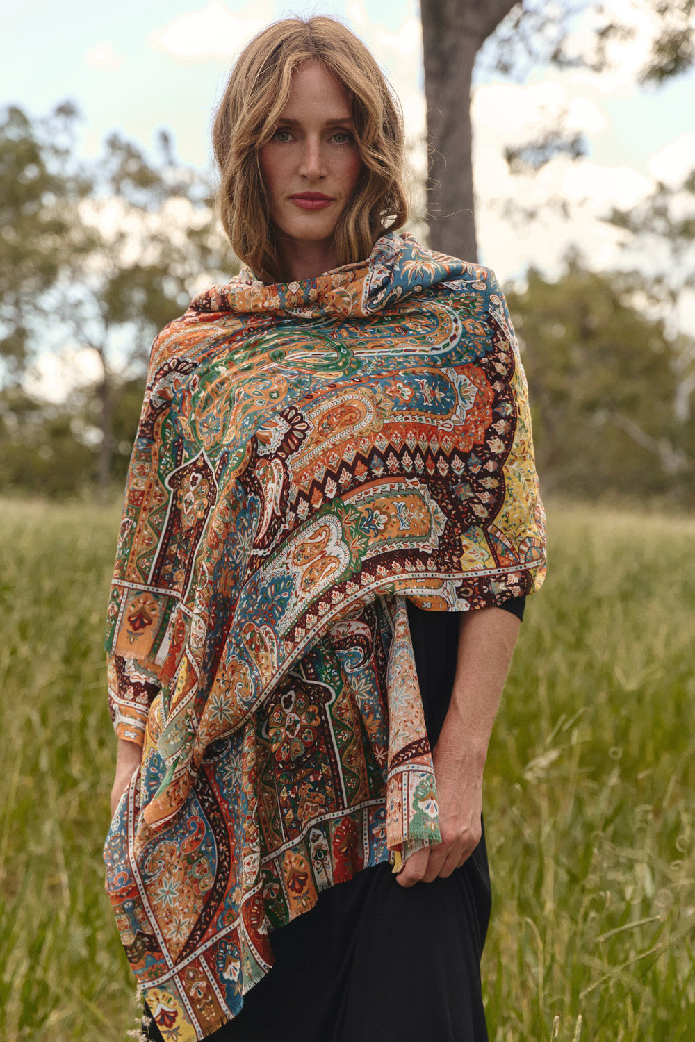 Ornate Mandala Scarf - Elegant Bamboo Modal Wrap | Adrift Clothing