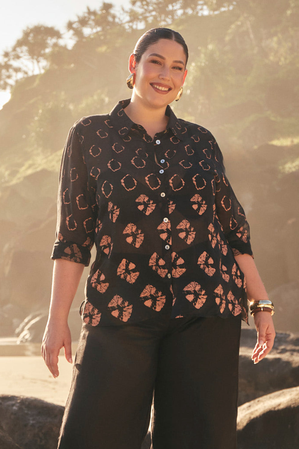 Natalia Cotton Silk Shirt in Stormflower | Adrift Clothing