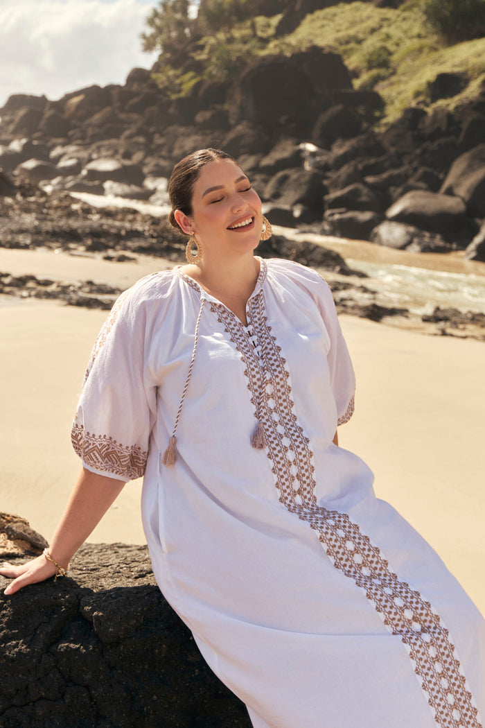 Robin Embroidered Dress in Alabaster | Adrift Clothing