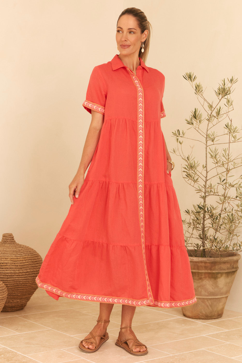 Winslow Button Through Dress in Carota | Adrift Clothing