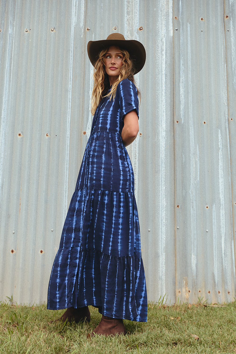 Winslow Collared Dress in Shibori Tide | Adrift Clothing