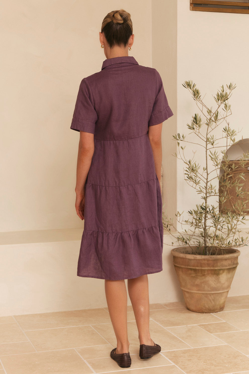 Winslow Linen Knee-Length Dress in Merlot Dream