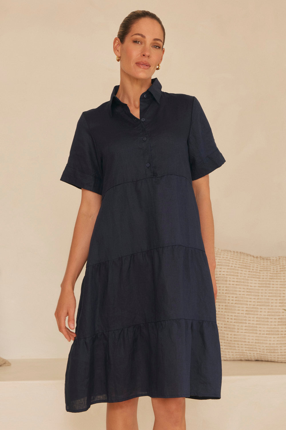 Winslow Linen Knee-Length Dress in Navy